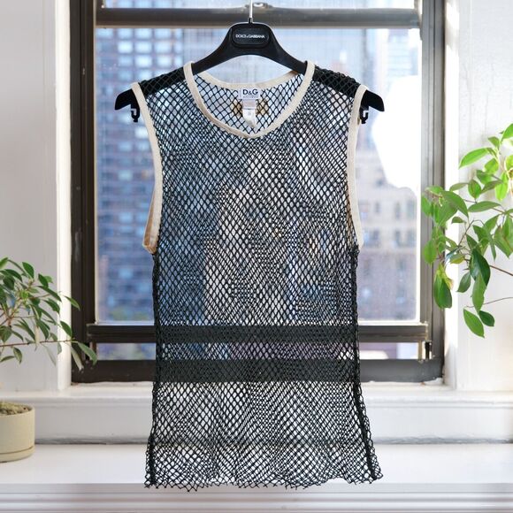 Dolce & Gabbana | Tops | Dolce Gabbana Vintage Runway Black Net Mesh ...